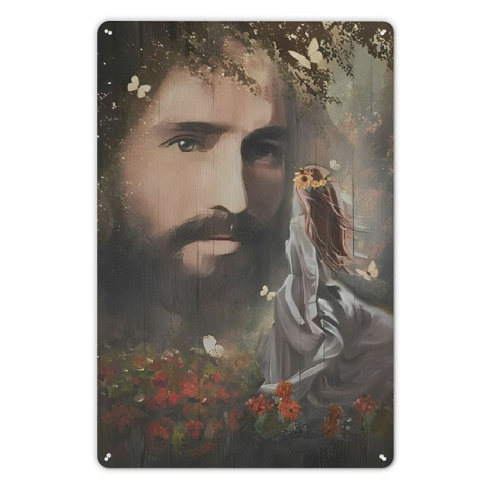 Stoosvip Rustic Metal Tin Sign The Real Face of Jesus Picture Wall Art Painting Large Artword ...