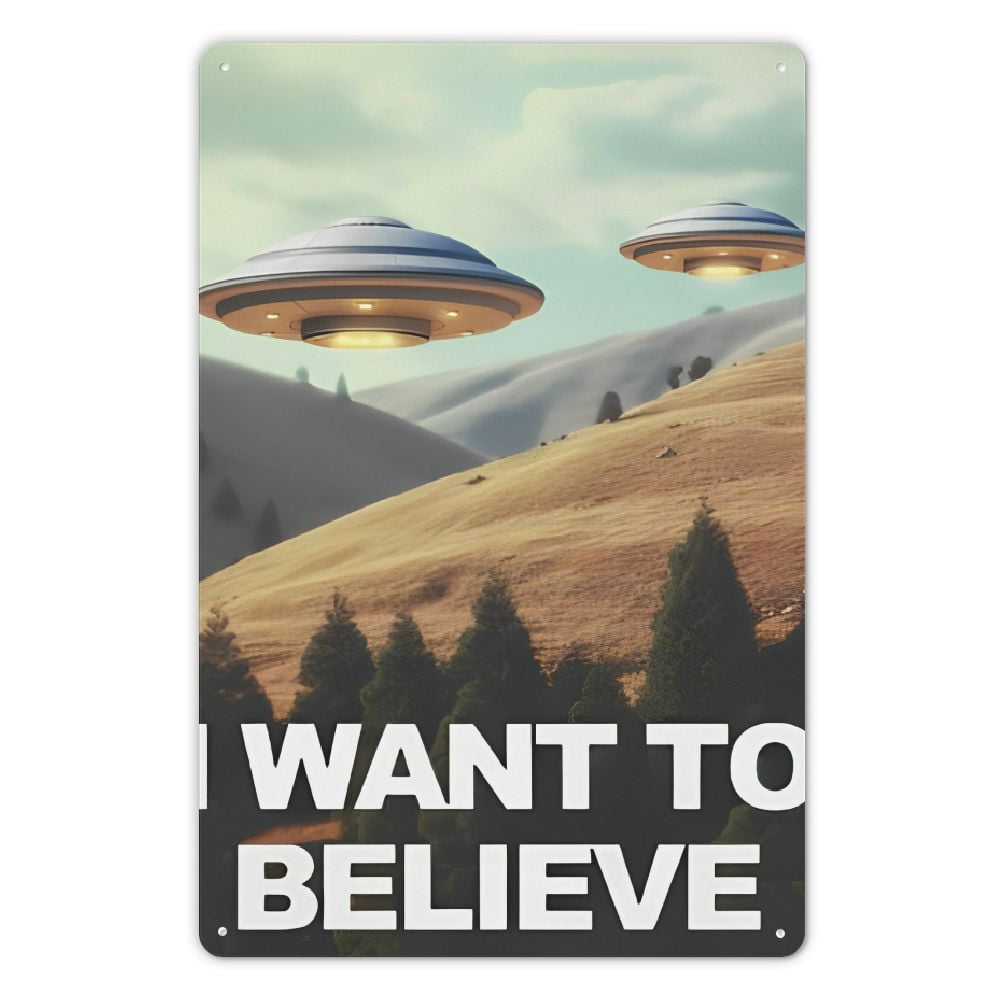 Stoosvip UFO Alien Metal Tin Sign I Want To Believe Tin Sign Decoration ...