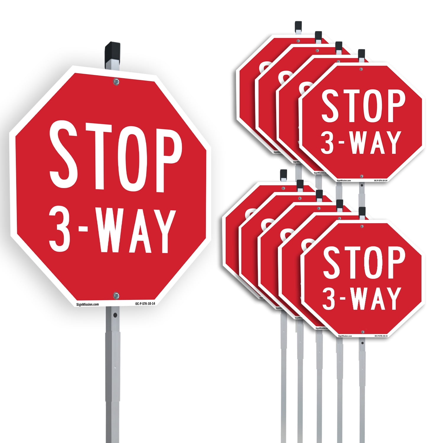 Stop 3-way (10 Pack) 10 inch X 10 inch Octagon Rust Free Aluminum Metal ...