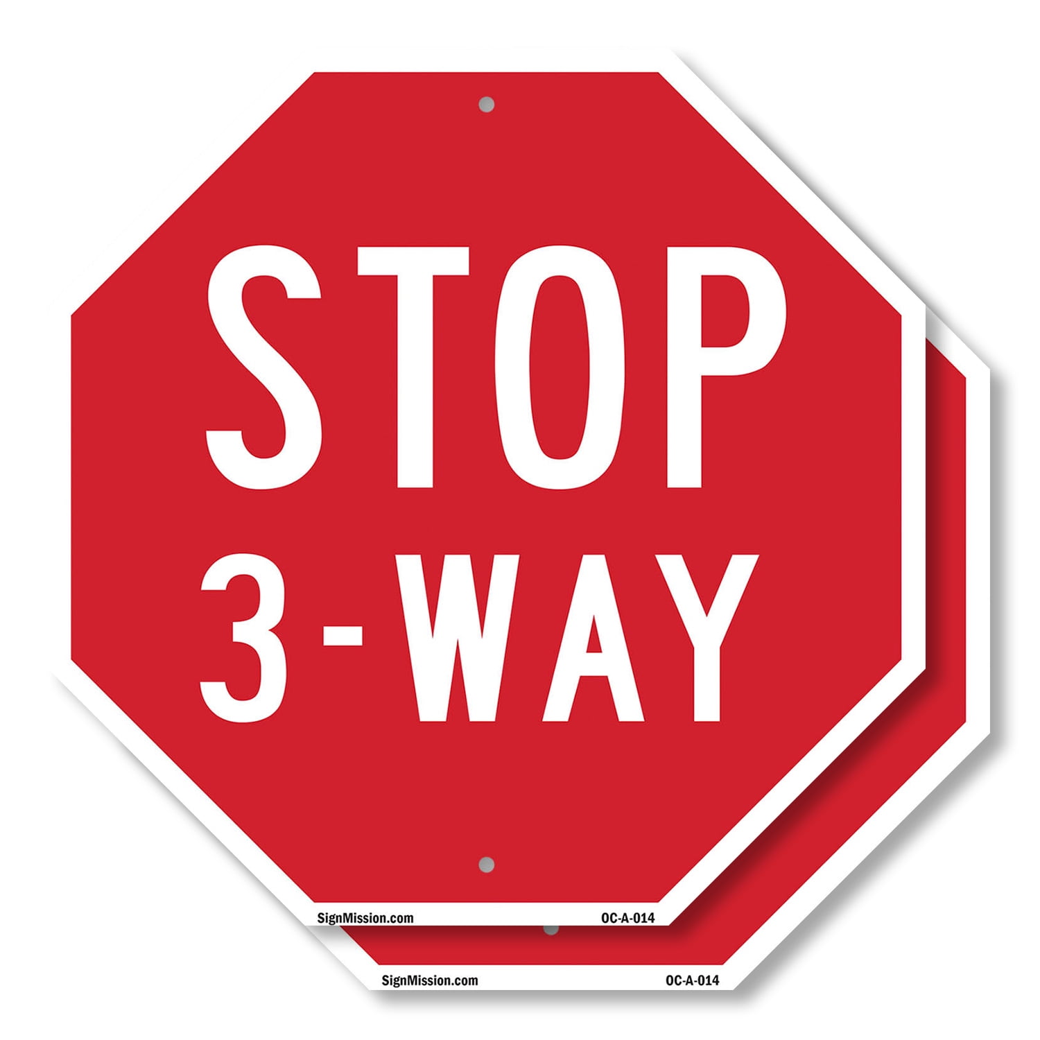 Stop 3-way (2 Pack) 18 inch X 18 inch Octagon Plastic Sign Weather ...