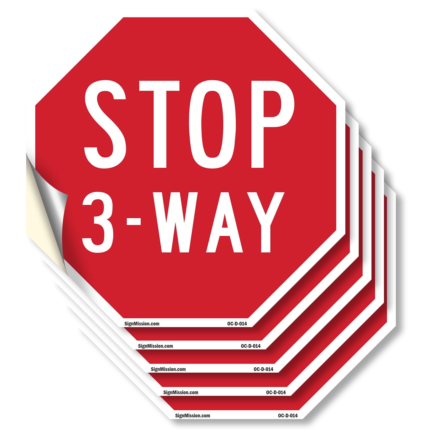 Stop 3-way (5 Pack) 4 inch X 4 inch Octagon Vinyl Label Decal Sticker ...
