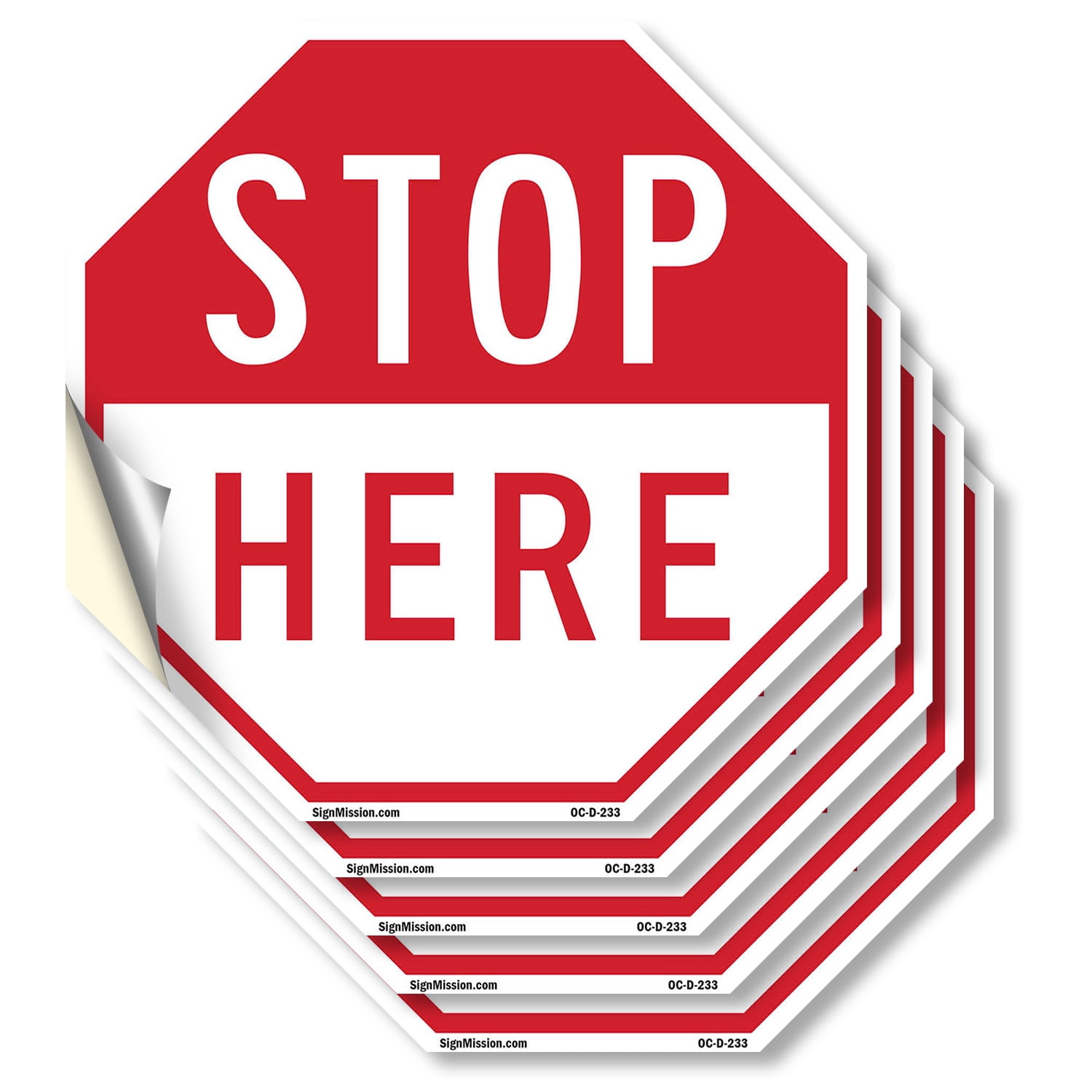 Stop Here (5 Pack) 4 inch X 4 inch Octagon Vinyl Label Decal Sticker ...
