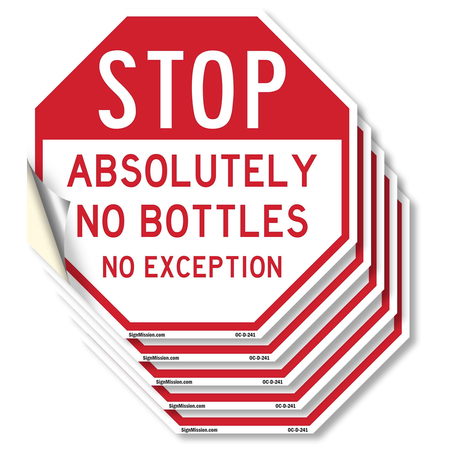 Stop Absolutely No Bottles No Exception (5 Pack) 6 inch X 6 inch ...