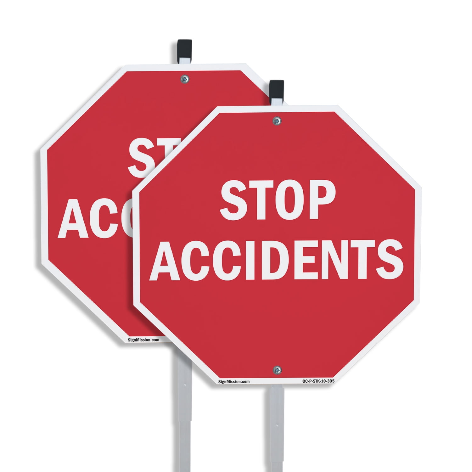 Stop Accidents (2 Pack) 10 inch X 10 inch Octagon Plastic Signs with ...