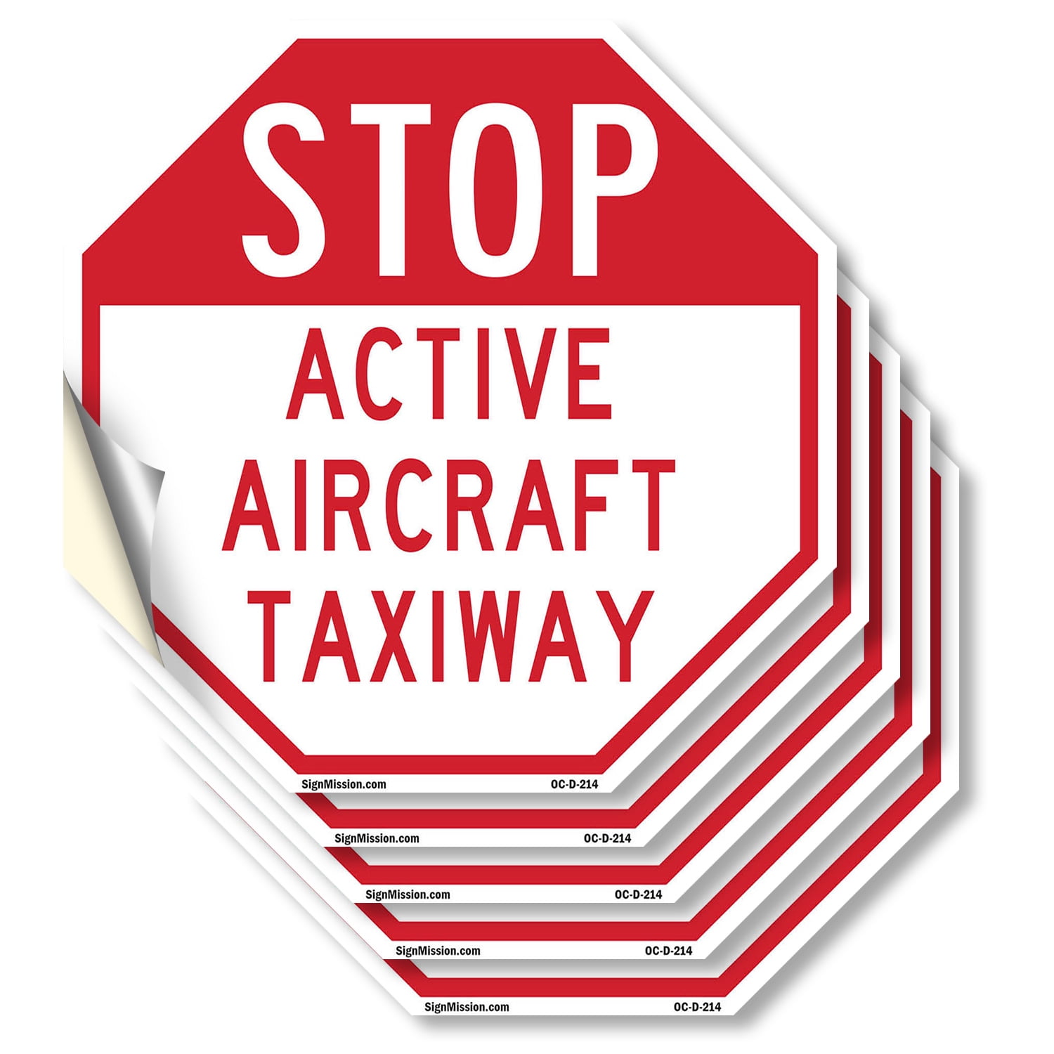 Stop Active Aircraft Taxiway (5 Pack) 4 inch X 4 inch Octagon Vinyl ...