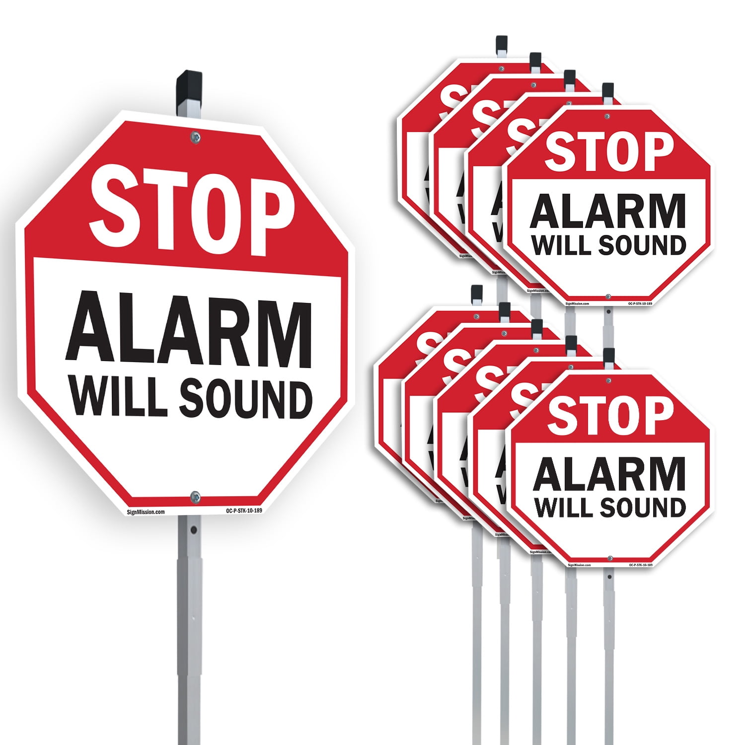 Stop Alarm Will Sound (10 Pack) 10 inch X 10 inch Octagon Plastic Signs ...