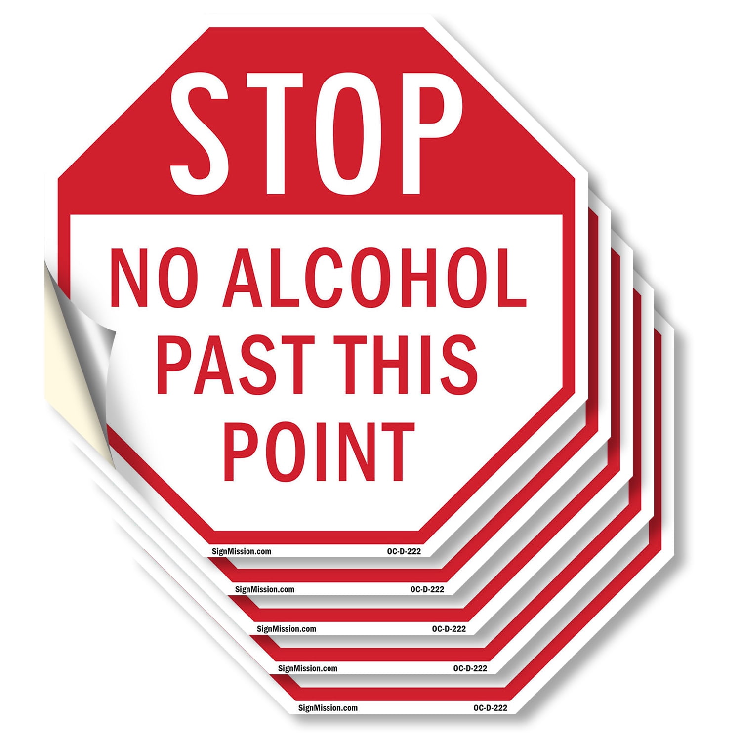 Stop No Alcohol Past This Point (5 Pack) 4 inch X 4 inch Octagon Vinyl ...