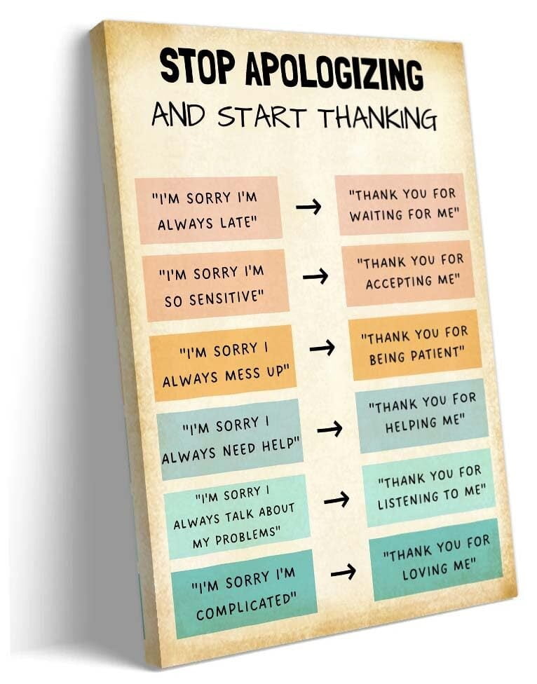 Stop Apologizing and Start Being Thankful Poster Prints Therapy Wall ...