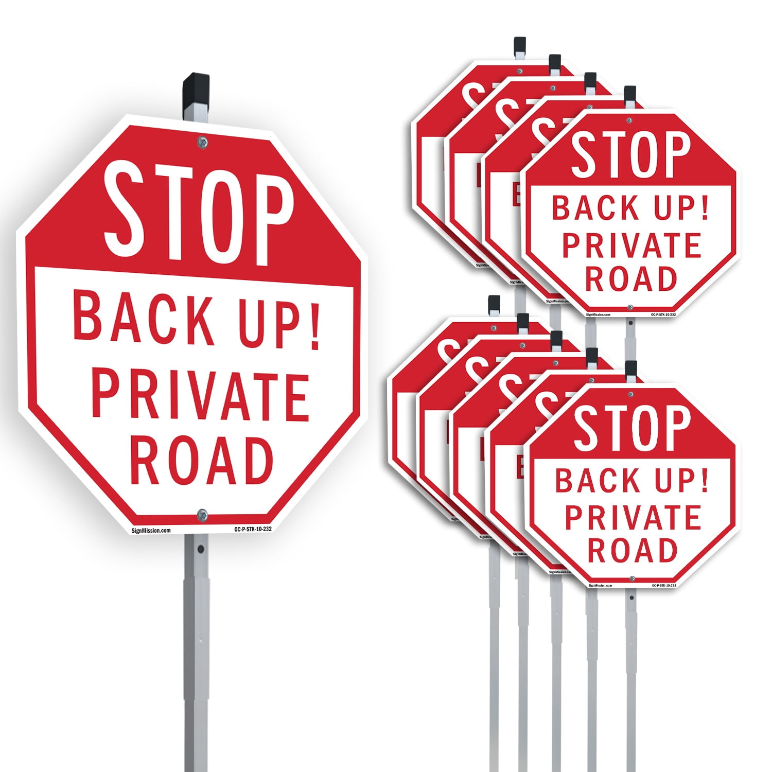 Stop Back Up! Private Road (10 Pack) 10 inch X 10 inch Octagon Plastic ...
