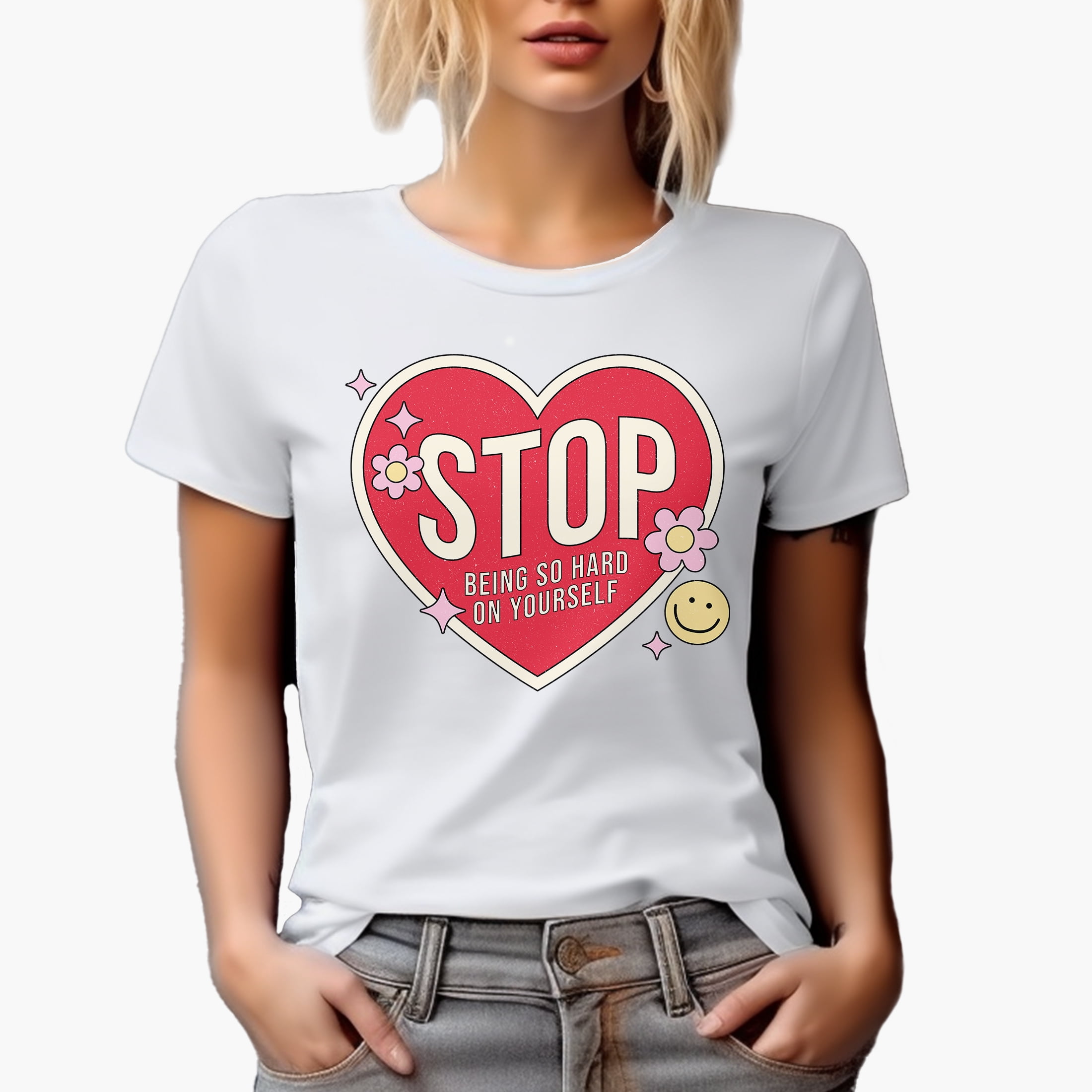 Stop Being Hard on Yourself Quote, Retro Self Love Art Merch Gift ...