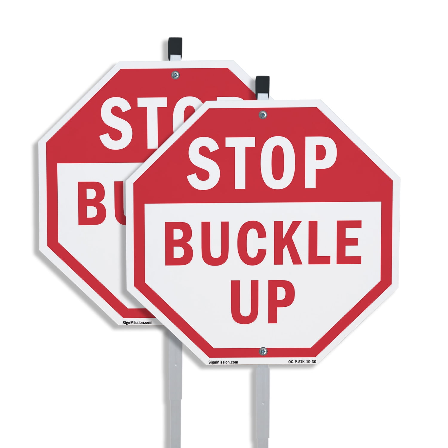 Stop Buckle Up (2 Pack) 10 inch X 10 inch Octagon Plastic Signs with ...