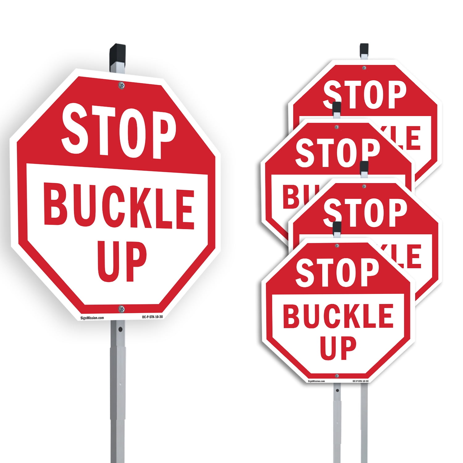 Stop Buckle Up (5 Pack) 10 inch X 10 inch Octagon Plastic Signs with ...