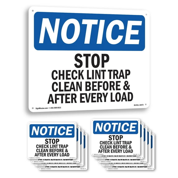 Stop Check Lint Trap Clean Before & After OSHA Notice Aluminum Sign 10 ...
