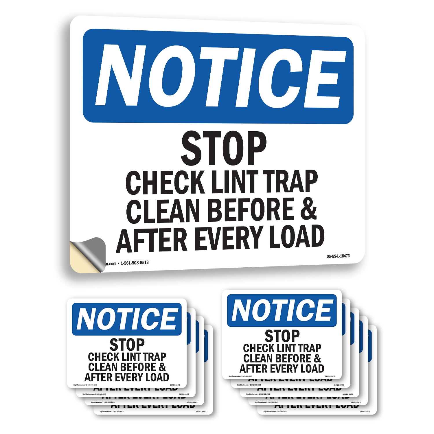 Stop Check Lint Trap Clean Before & After OSHA Notice Vinyl Decal Label ...