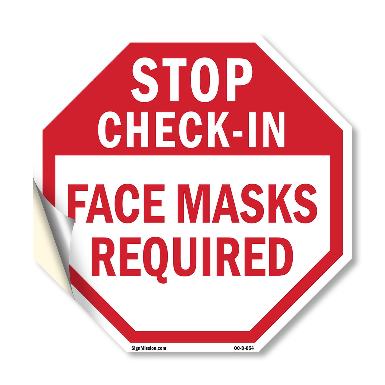 Stop Check-in Face Masks Required 10 inch X 10 inch Octagon Vinyl Label ...