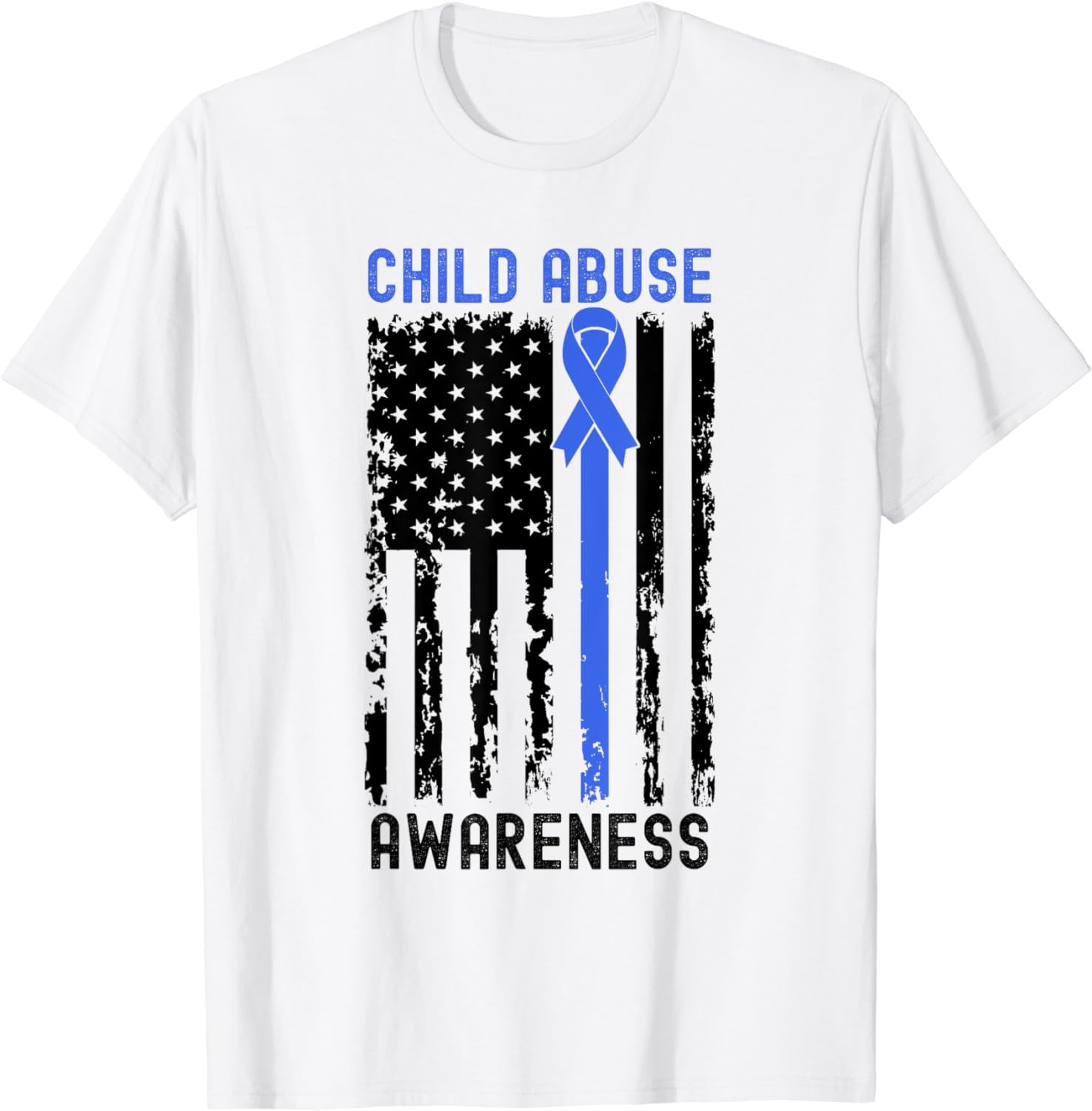 Stop Child Abuse Awareness Blue Ribbon American Flag T-Shirt - Walmart.com