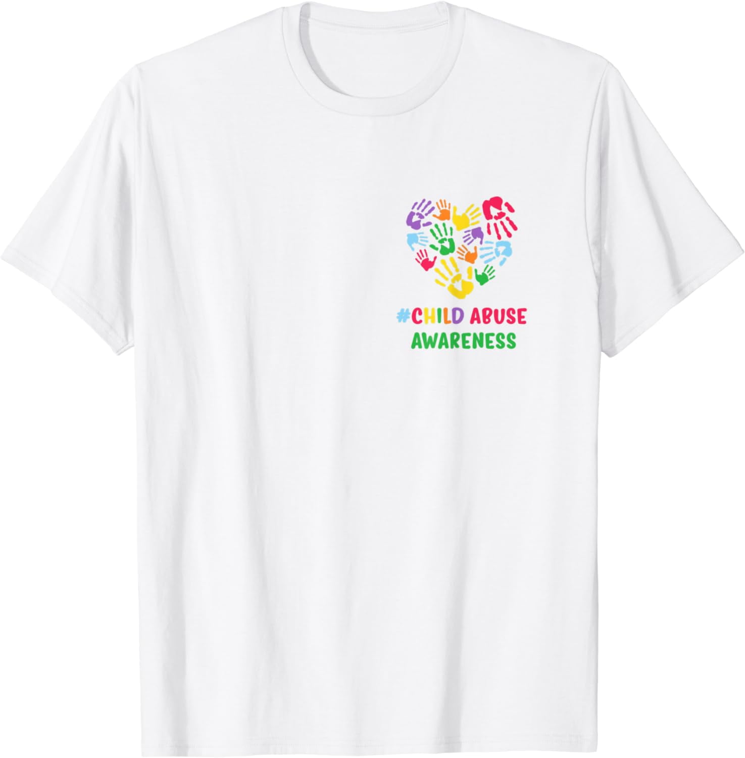Stop Child Abuse Prevention Awareness Colorful Hand Heart T-Shirt ...