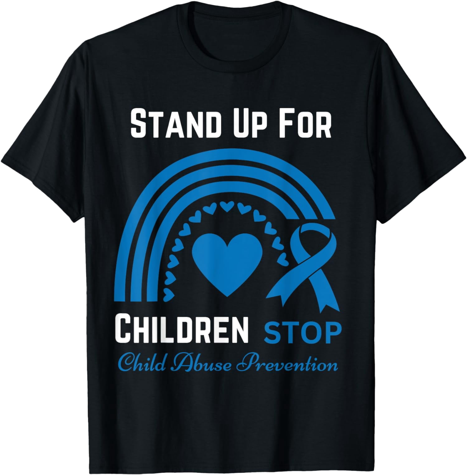 Stop Child Abuse Prevention Awareness Month blue rainbow T-Shirt ...