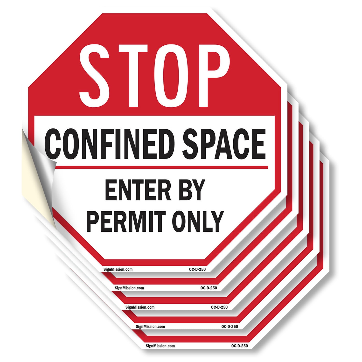 Stop Confined Space Enter by Permit Only (5 Pack) 4 inch X 4 inch ...