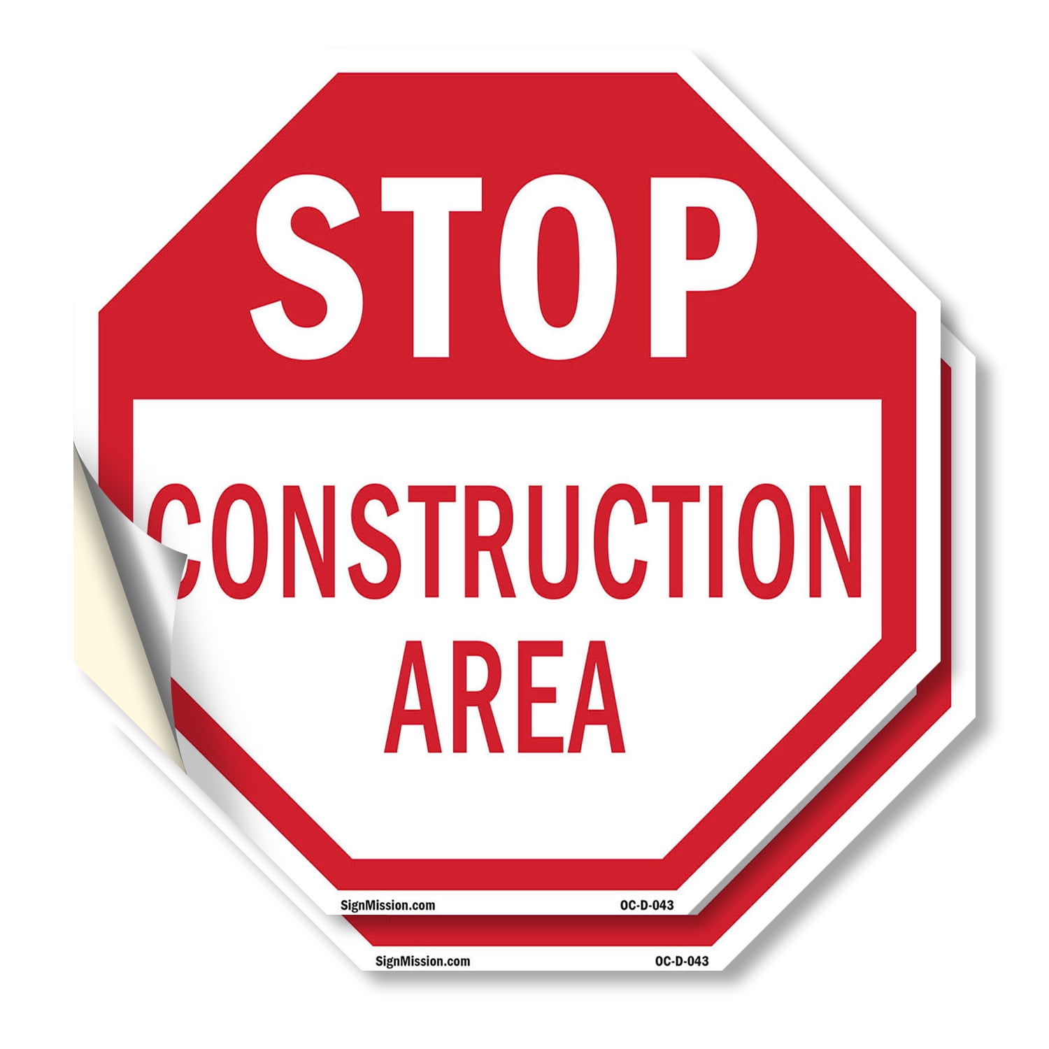 Stop Construction Area (2 Pack) 18 inch X 18 inch Octagon Vinyl Label Decal Sticker Weather ...