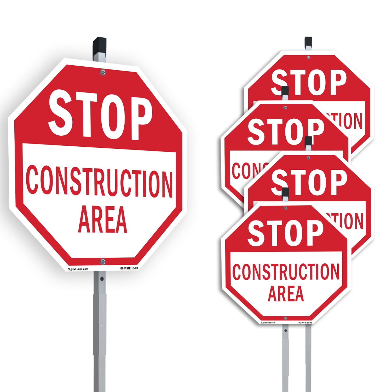 Stop Construction Area (5 Pack) 10 inch X 10 inch Octagon Plastic Signs ...