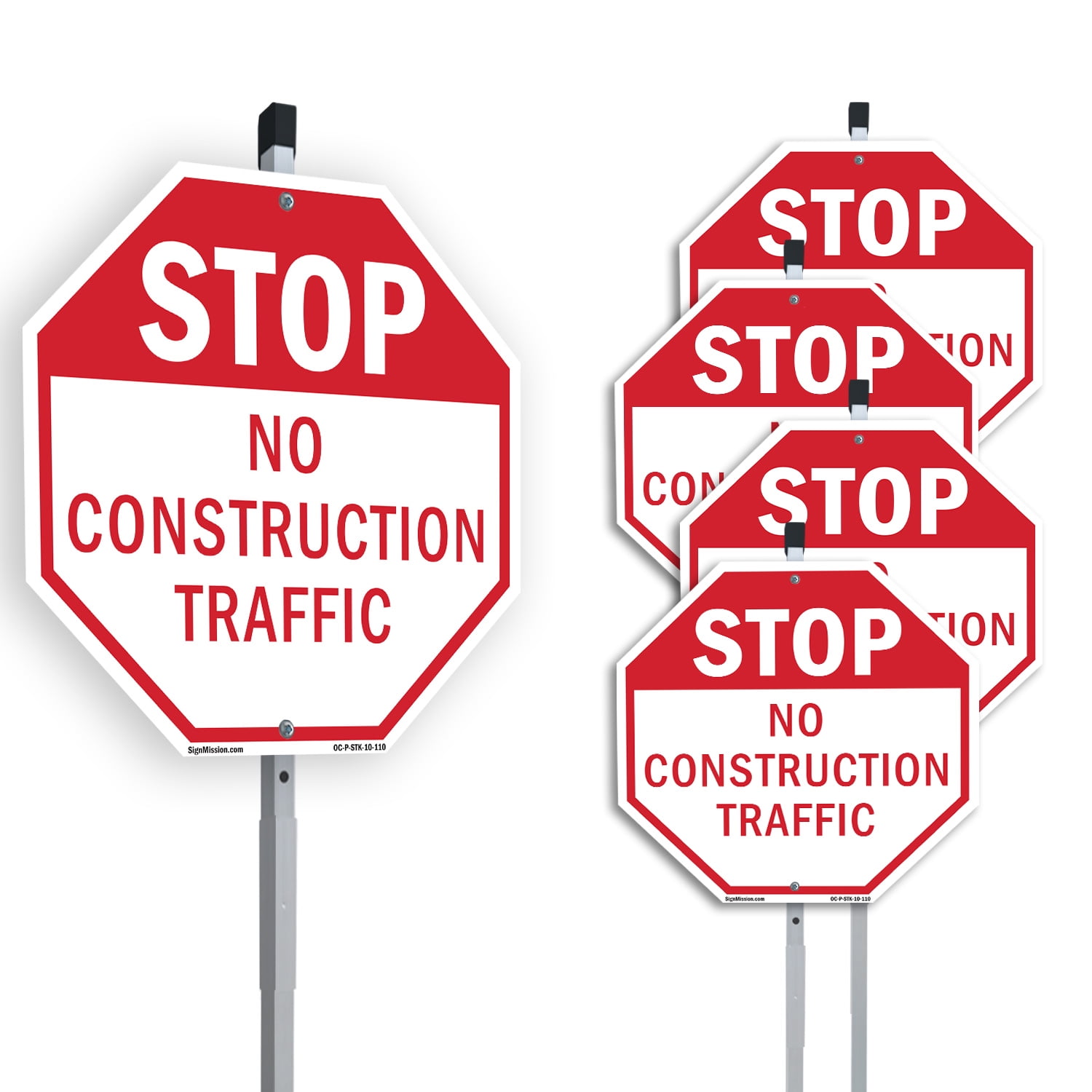 Stop No Construction Traffic (5 Pack) 10 inch X 10 inch Octagon Plastic ...