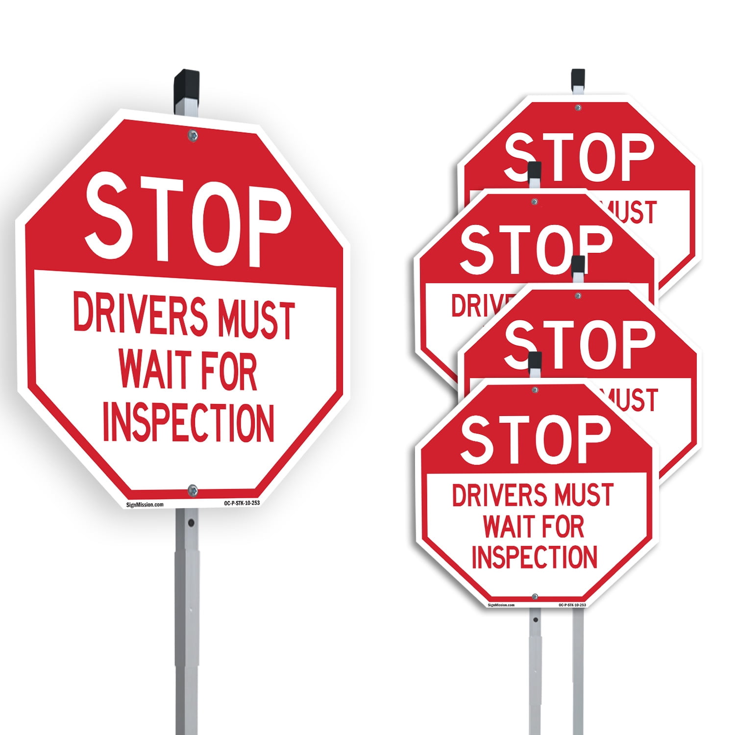 Stop Drivers Must Wait for Inspection (5 Pack) 10 inch X 10 inch ...