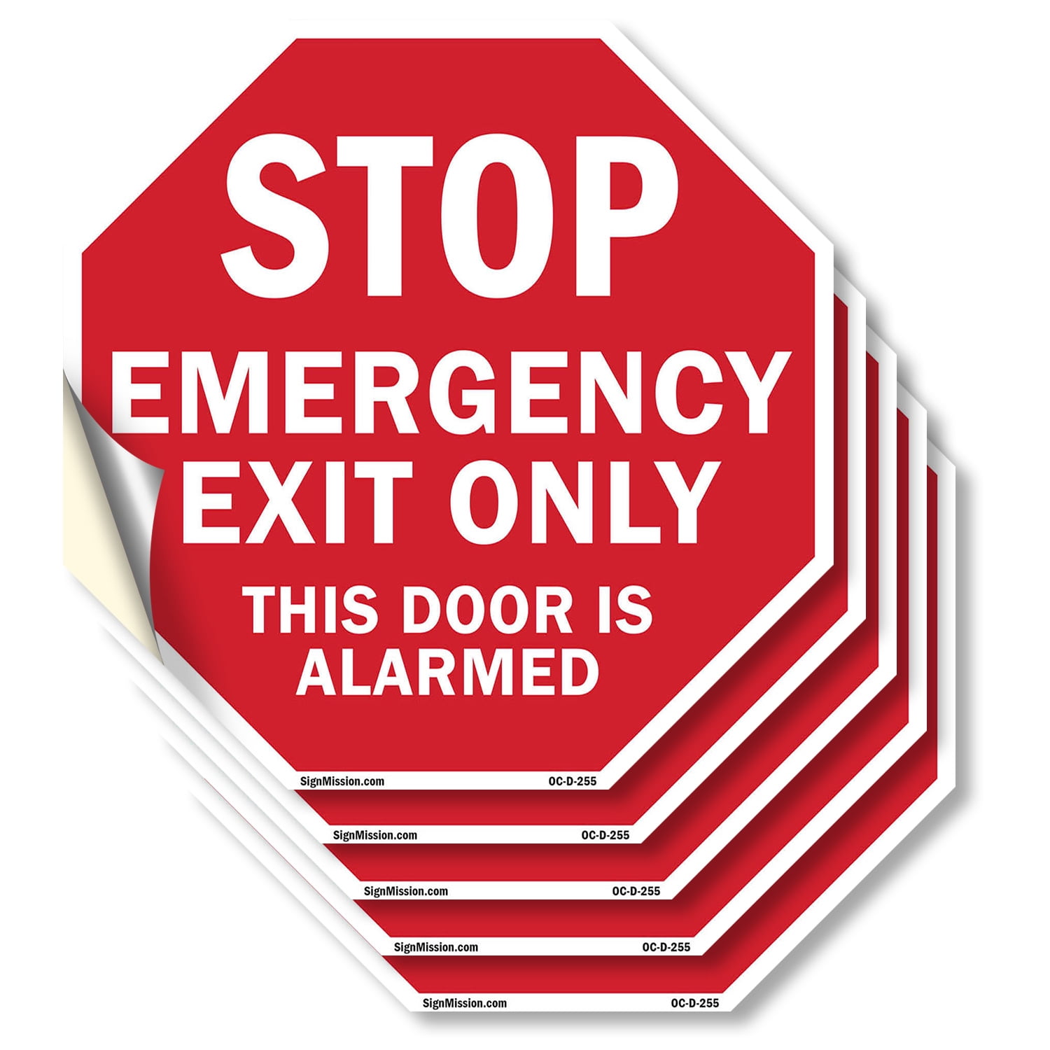 Stop Emergency Exit Only This Door Is Alarmed (5 Pack) 4 inch X 4 inch ...