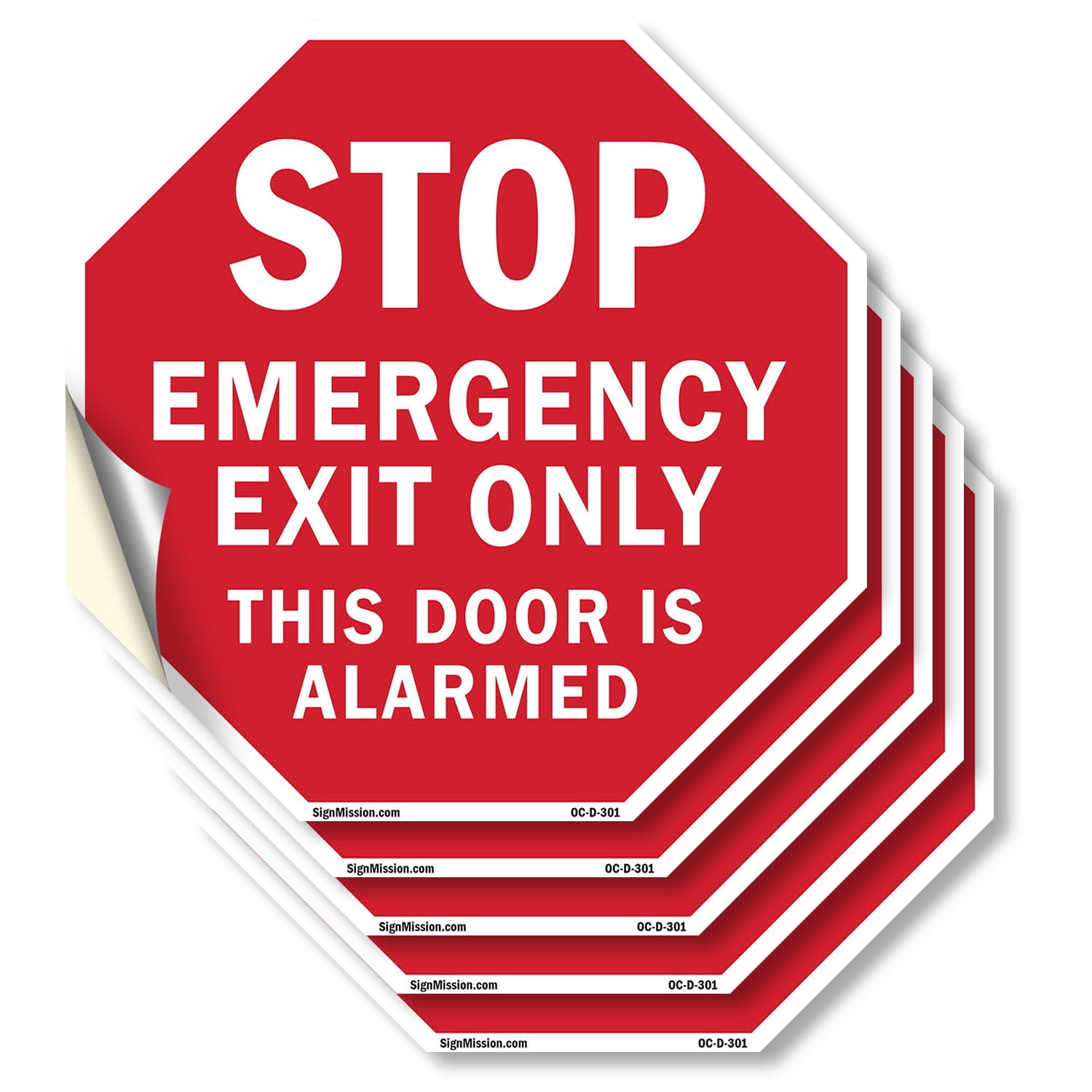 Stop Emergency Exit Only This Door Is Alarmed (5 Pack) 4 inch X 4 inch ...