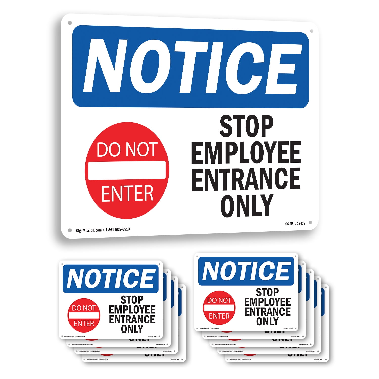 Stop Employee Entrance Only OSHA Notice Rigid Plastic Sign 18 Inch x 12 ...