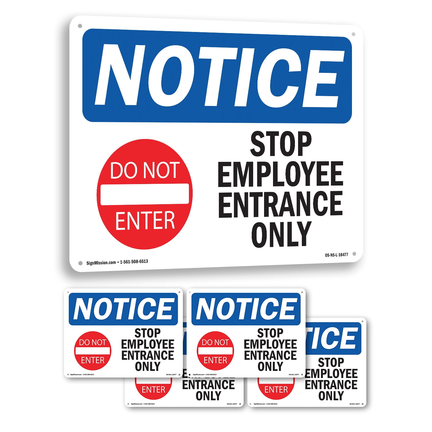 Stop Employee Entrance Only OSHA Notice Rigid Plastic Sign 18 Inch x 12 ...