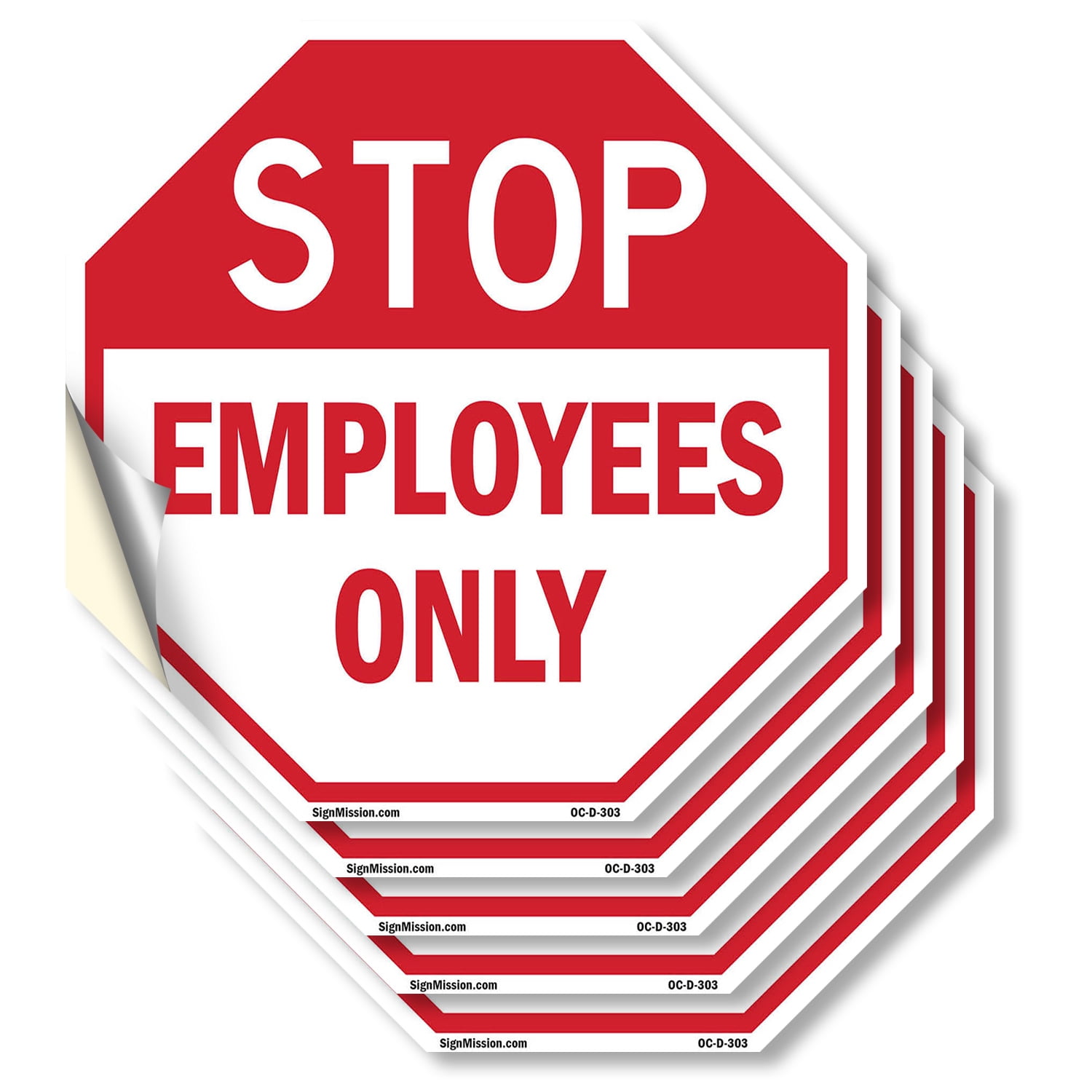 Stop Employees Only (5 Pack) 6 inch X 6 inch Octagon Vinyl Label Decal ...