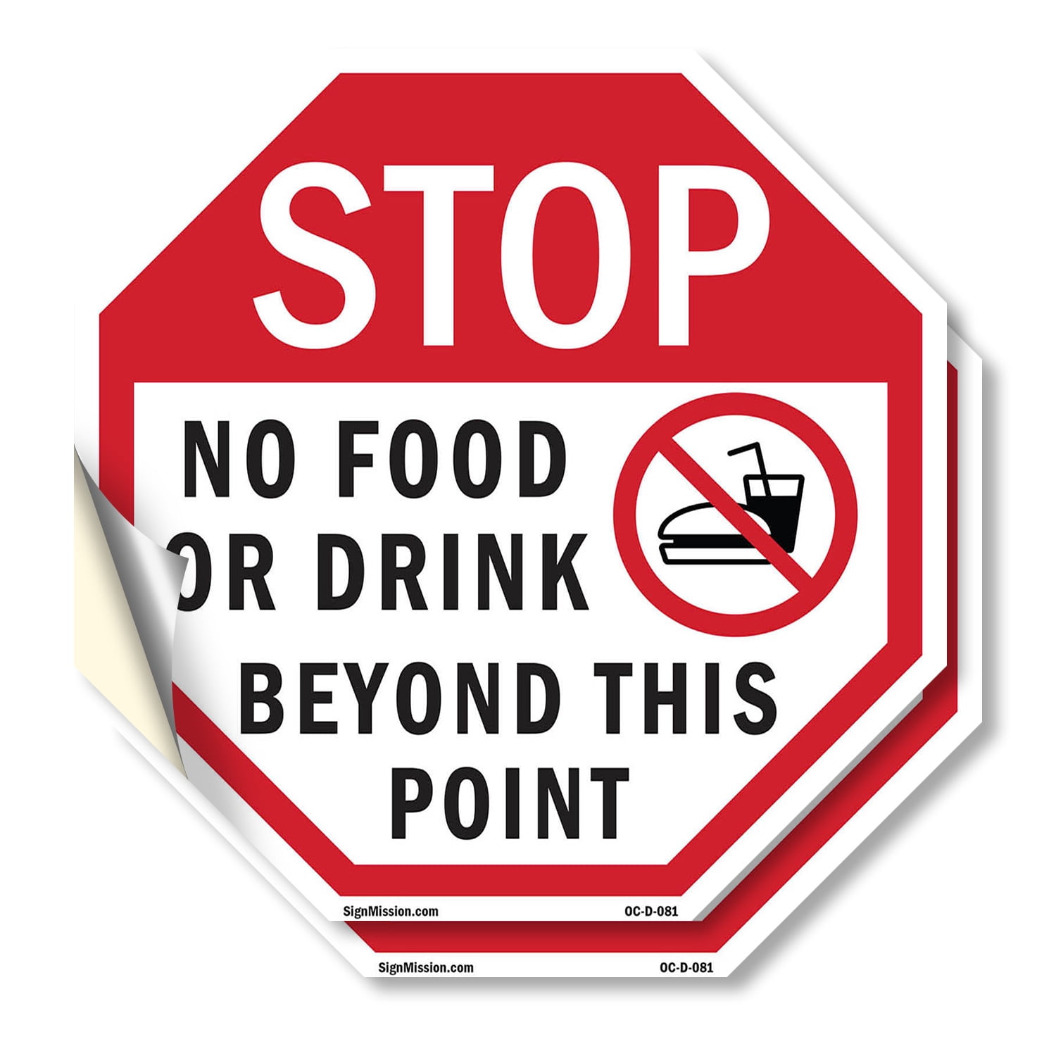 Stop No Food or Drink Beyond This Point (2 Pack) 6 inch X 6 inch Octagon Vinyl Label Decal ...