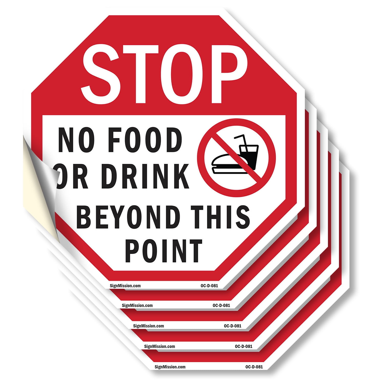Stop No Food or Drink Beyond This Point (5 Pack) 6 inch X 6 inch ...