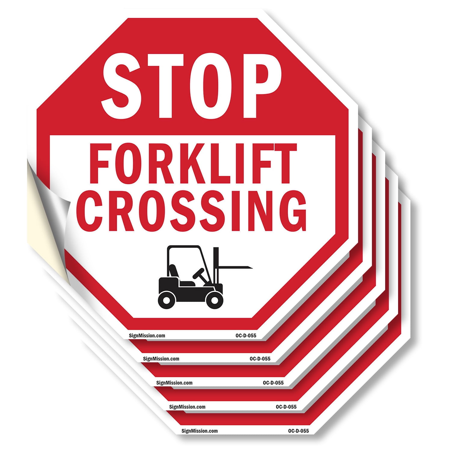 Stop Forklift Crossing (5 Pack) 4 inch X 4 inch Octagon Vinyl Label ...