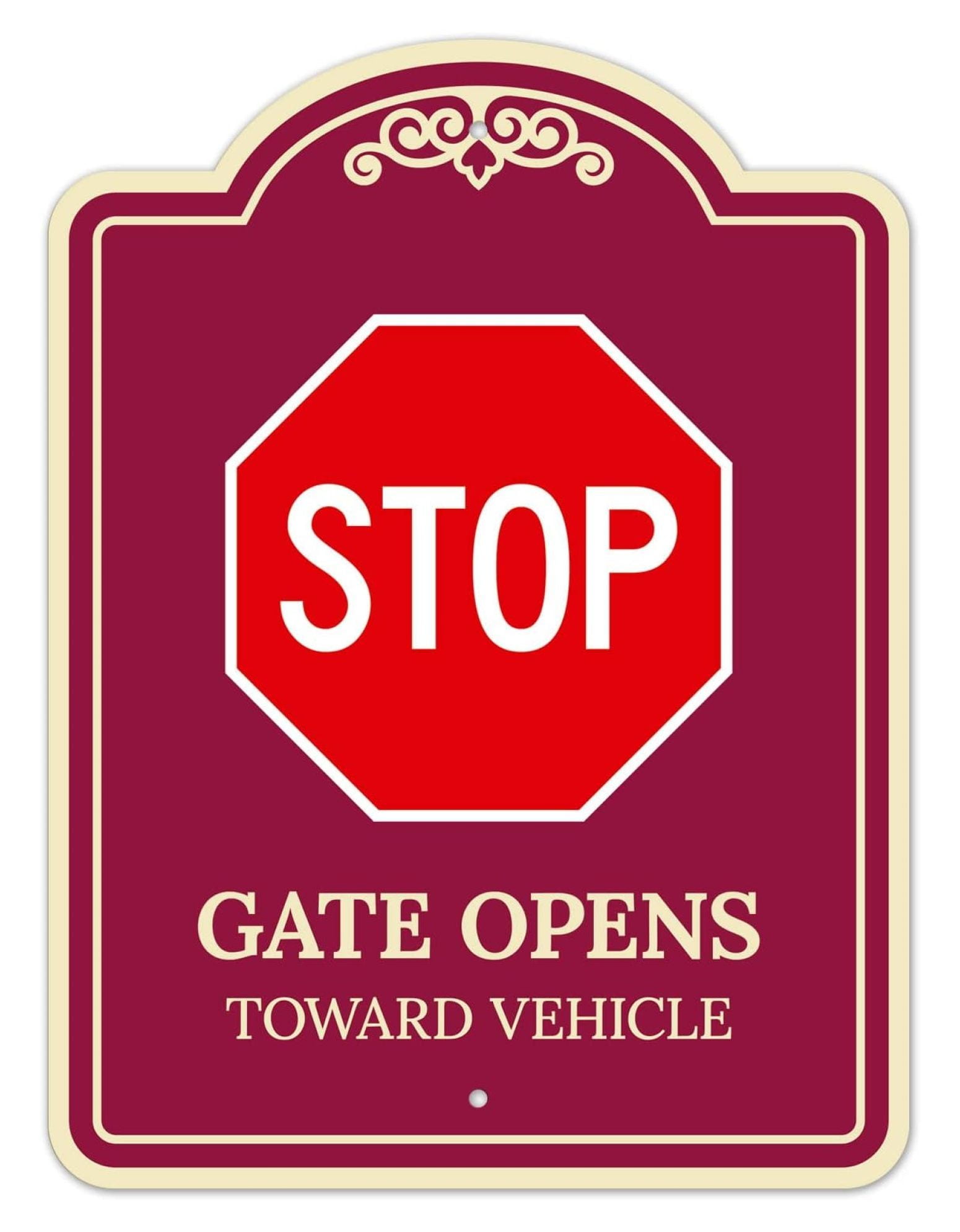 Stop Gate Opens Toward Vehicle Décor Sign, Burgundy Dark, 18x24 Inches ...