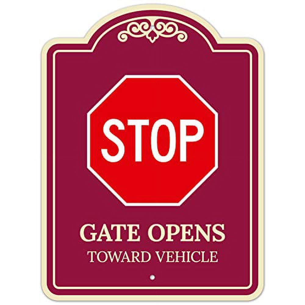 Stop Gate Opens Toward Vehicle Décor Sign, Burgundy Dark, 18x24 Inches ...