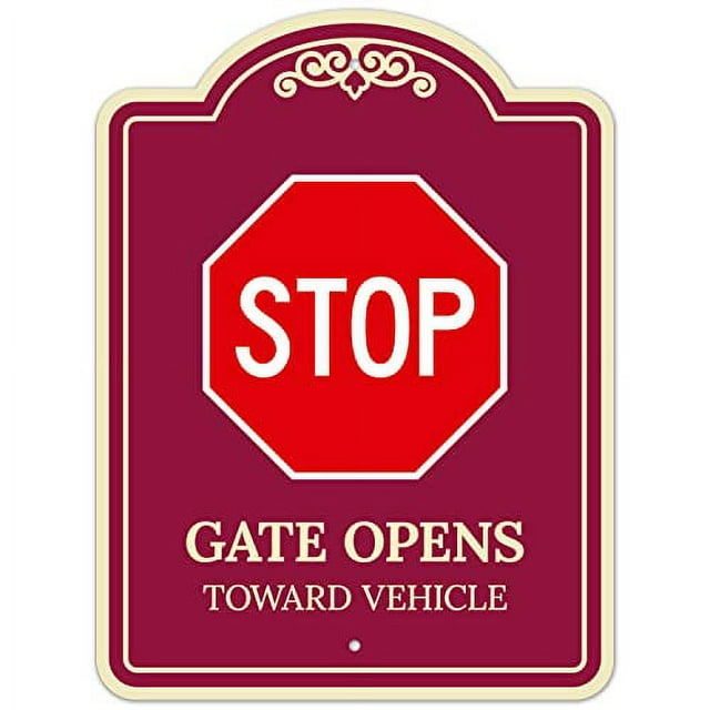 Stop Gate Opens Toward Vehicle Décor Sign, Burgundy Dark, 18x24 Inches ...
