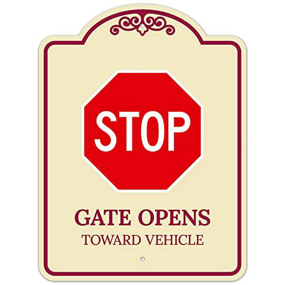 Stop Gate Opens Toward Vehicle Décor Sign, Burgundy Light, 18X24 Inches ...