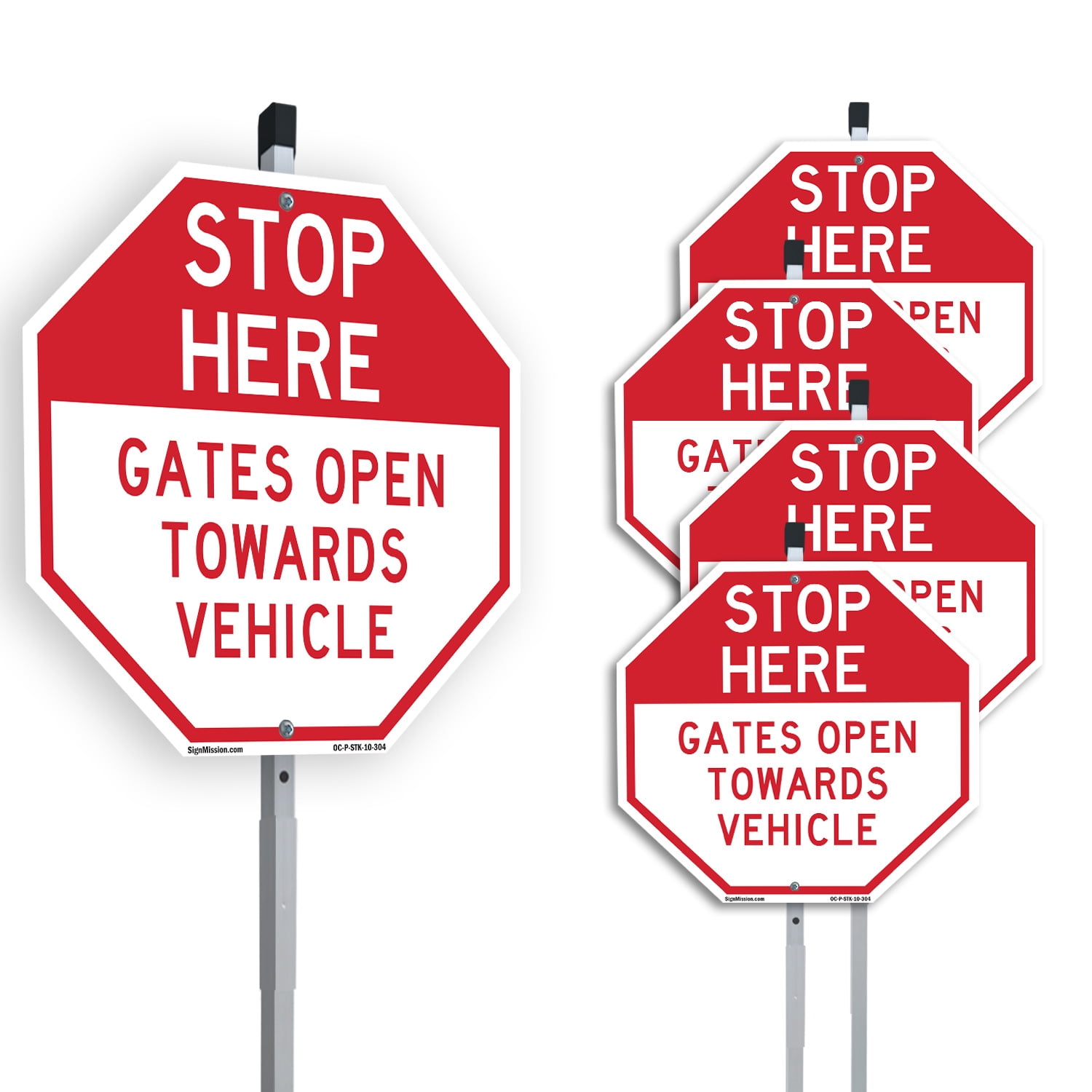 Stop Here Gates Open Towards Vehicle (5 Pack) 10 inch X 10 inch Octagon ...
