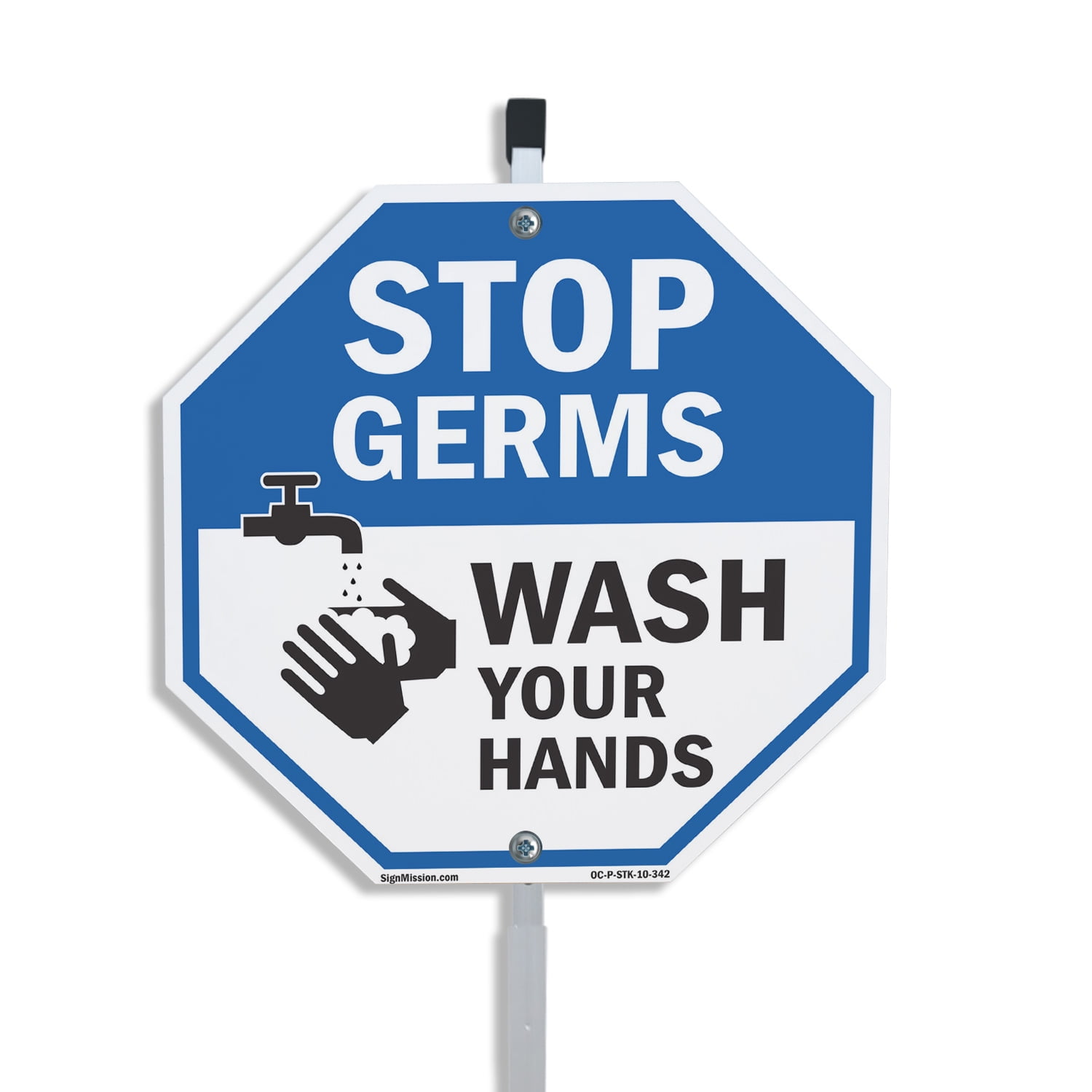 Stop Germs Wash Your Hands 10 inch X 10 inch Octagon Plastic Sign with ...