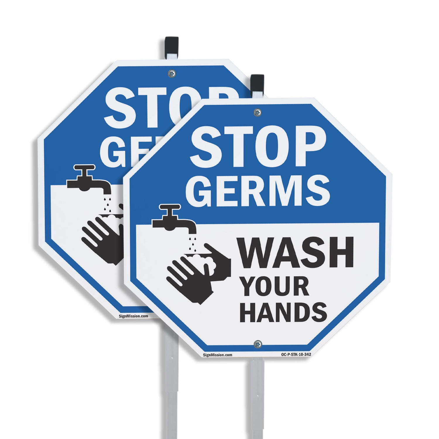 Stop Germs Wash Your Hands (2 Pack) 10 inch X 10 inch Octagon Plastic ...