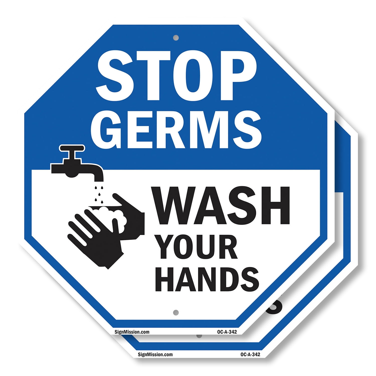 Stop Germs Wash Your Hands (2 Pack) 10 inch X 10 inch Octagon Rust Free ...