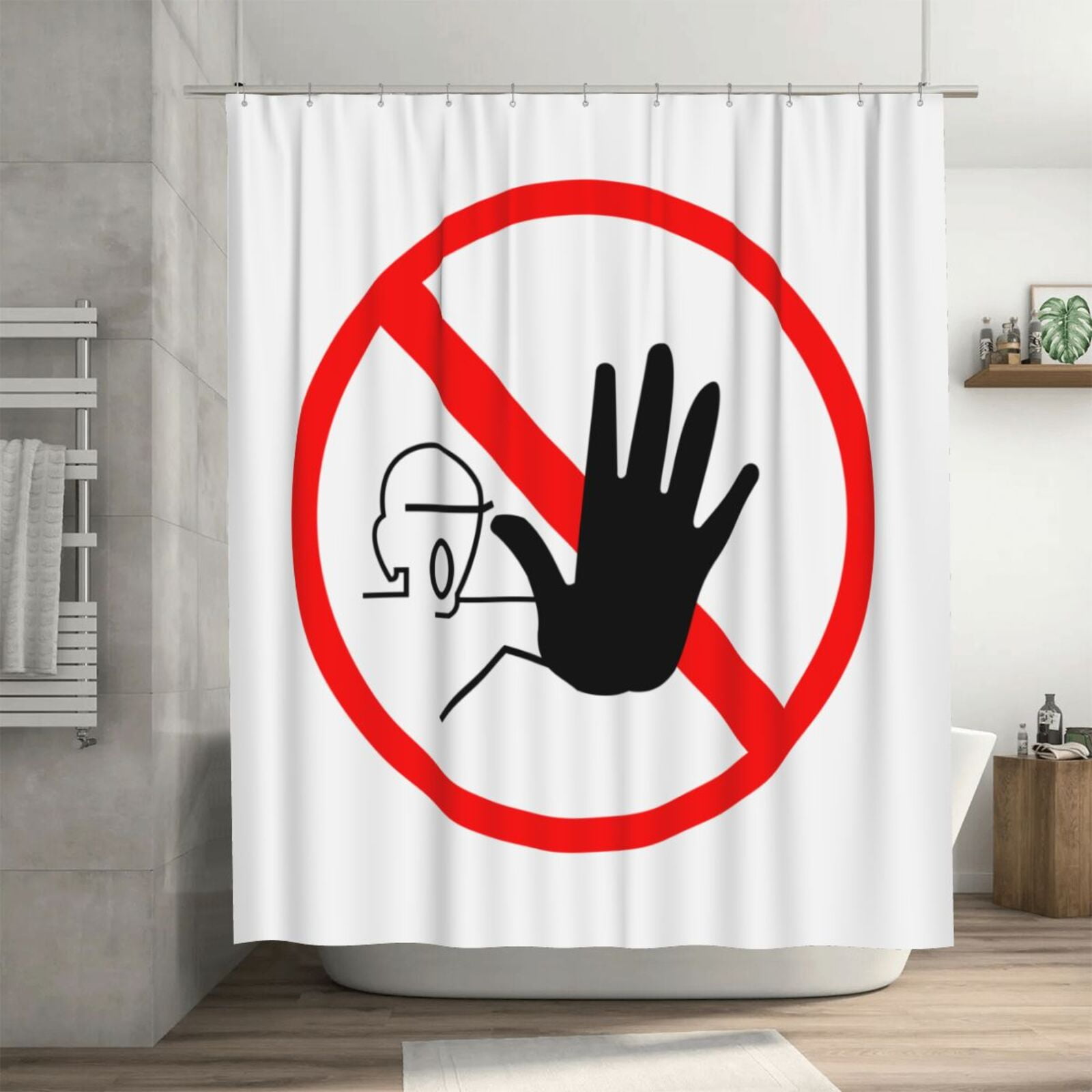 Stop Halt Warning Sign Pattern Shower Curtain, Hand Forbidden Symbol ...
