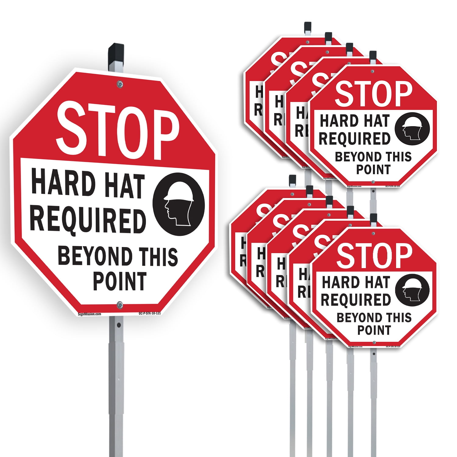 Stop Hard Hat Required Beyond This Point (10 Pack) 10 inch X 10 inch Octagon Aluminum Metal ...