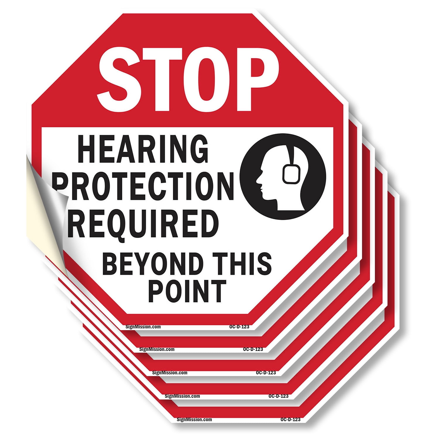 Stop Hearing Protection Required Beyond This Point (5 Pack) 4 inch X 4 ...