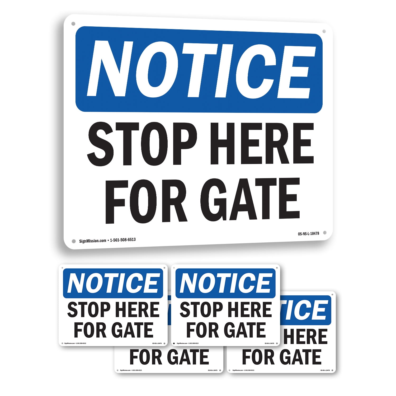 Stop Here For Gate OSHA Notice Aluminum Sign 18 Inch x 12 Inch - 5 Pack ...