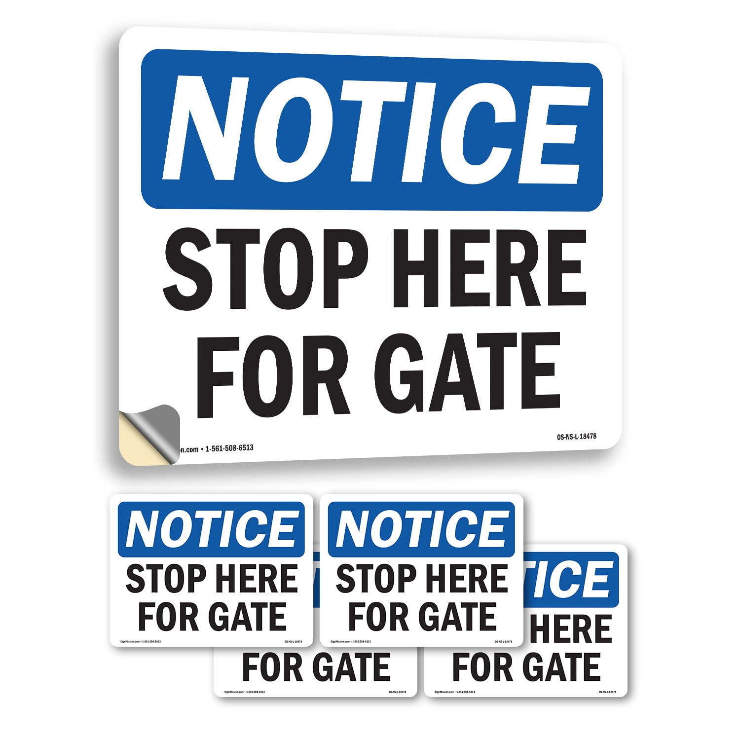 Stop Here For Gate OSHA Notice Vinyl Decal Label 18 Inch x 12 Inch - 5 ...