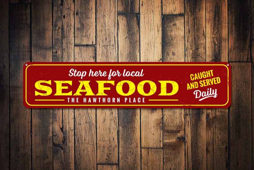 Stop Here Local Seafood Sign Family Name Beach House Sign Metal Seafood ...