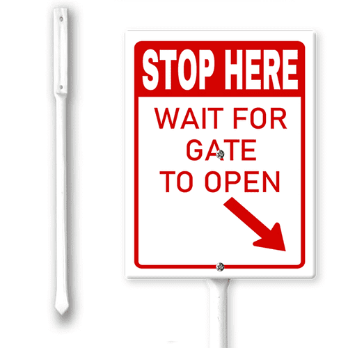 Stop Here Wait For Gate To Open with Bottom Right Arrow Sign with Stake ...